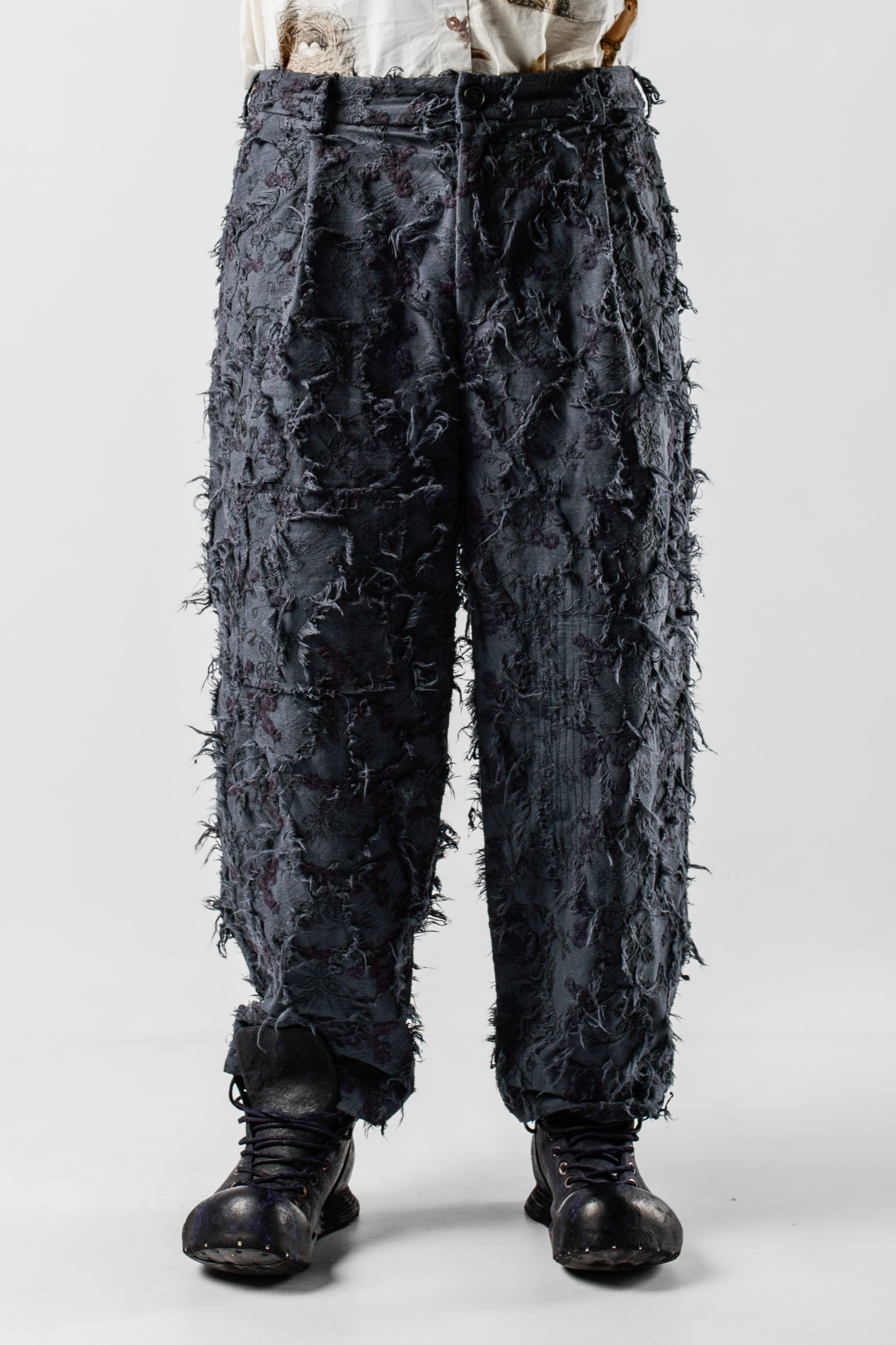 Aleksandr Manamis Embroidered Textured Button Taper Trousers | Elixirgallery