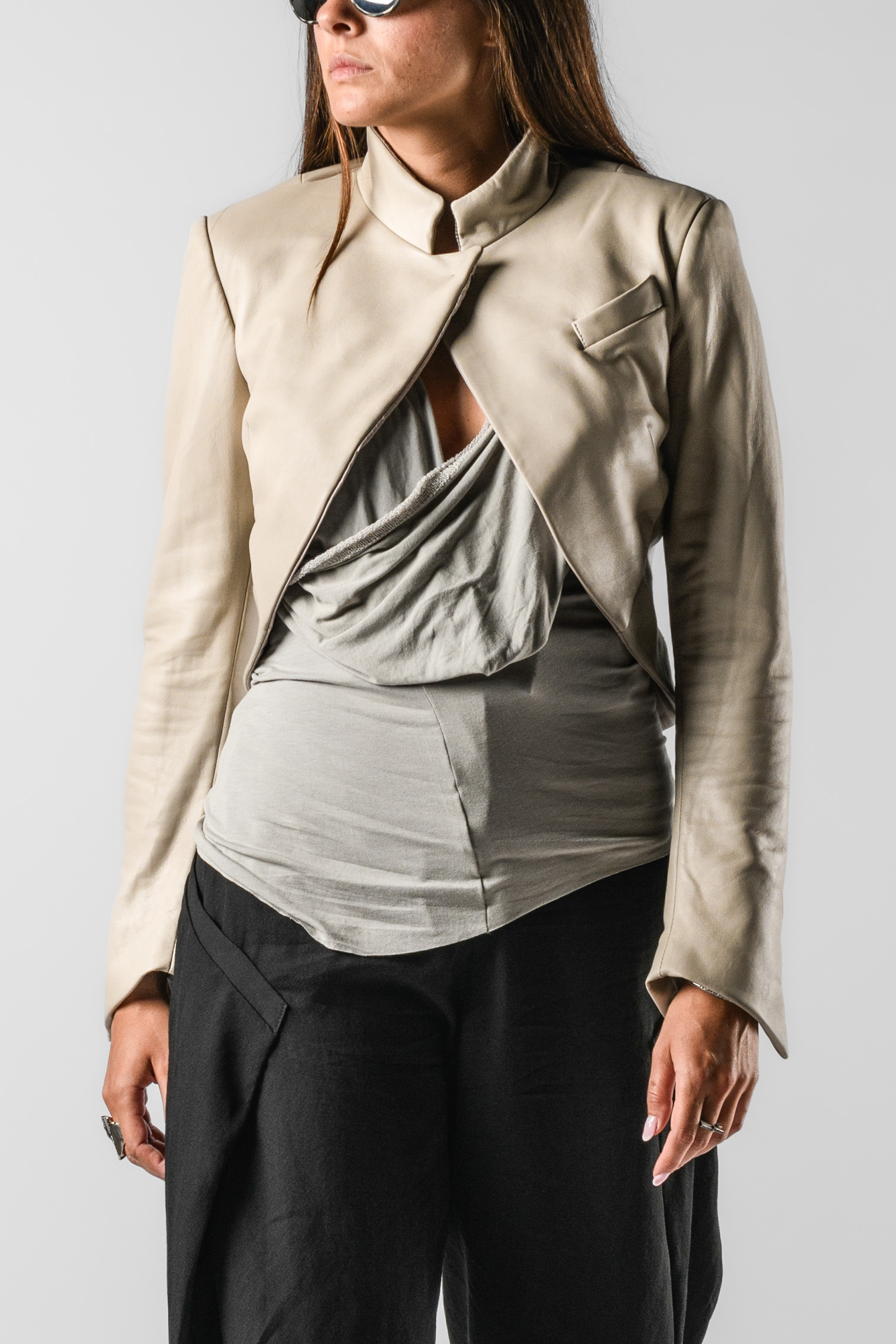 Alessandra Marchi ELIXIR SPECIAL EDITION Cropped Curved Leather Jacket ...