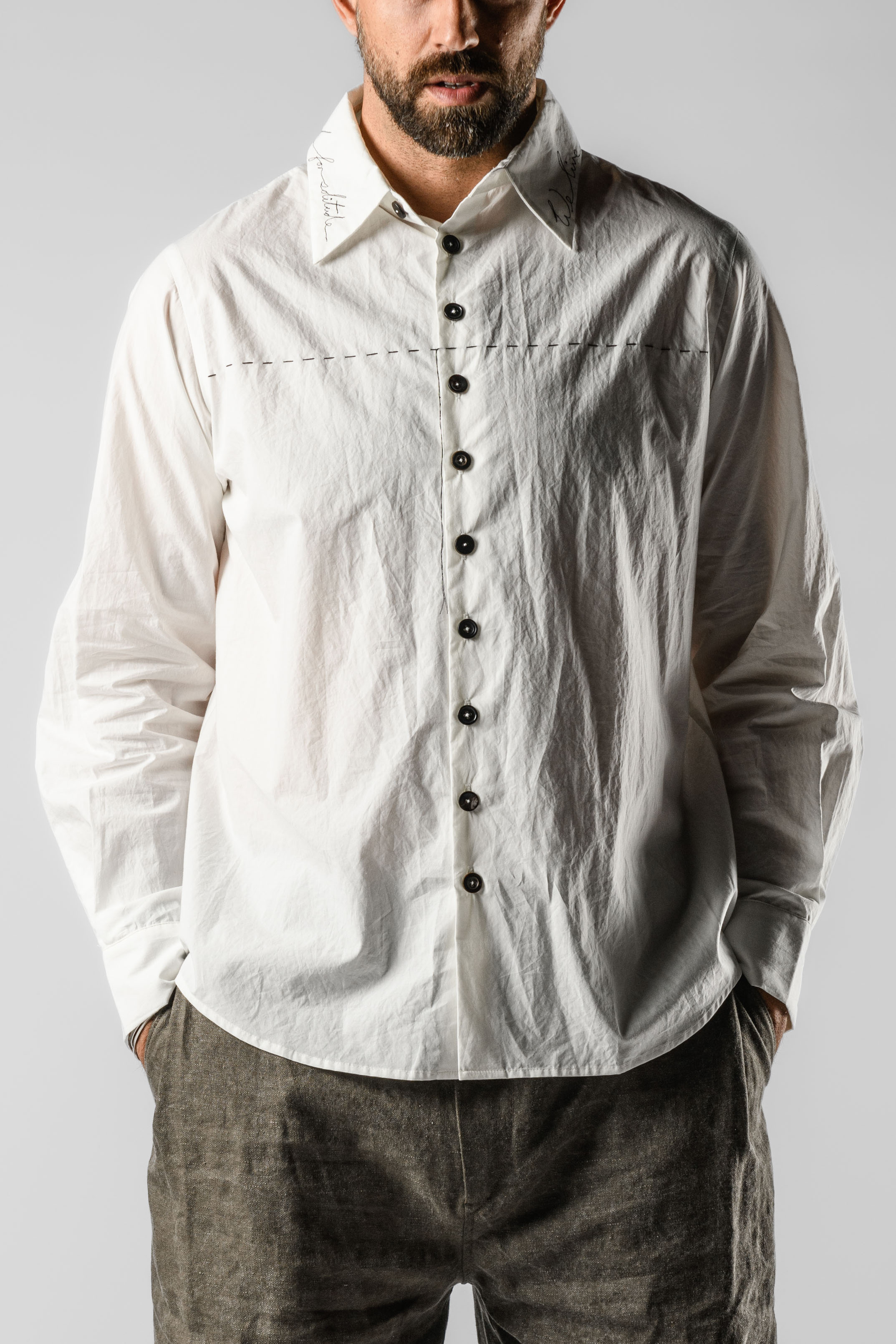 A Tentative Atelier Embroidery Poem Hand-stitch Shirt | Elixirgallery